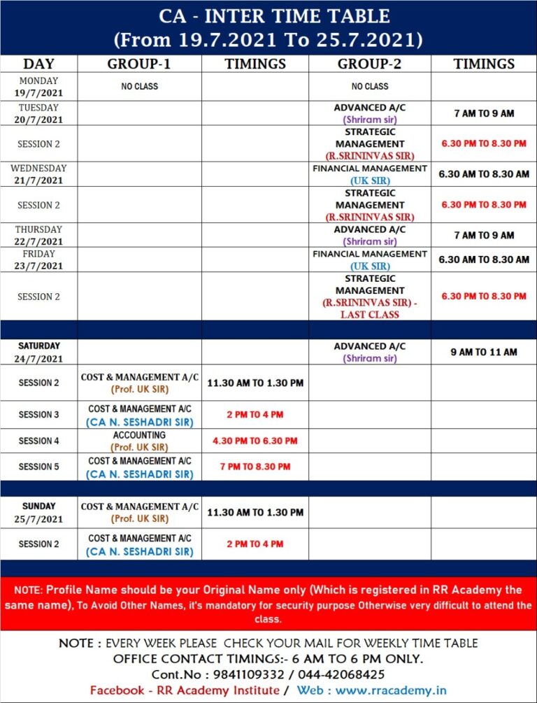 RR Academy | Course Timetable