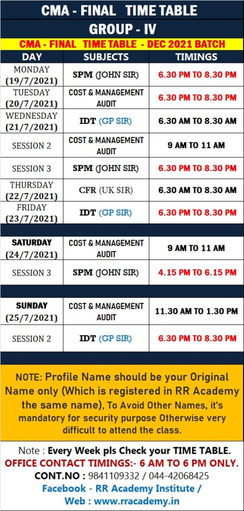 RR Academy | Course Timetable