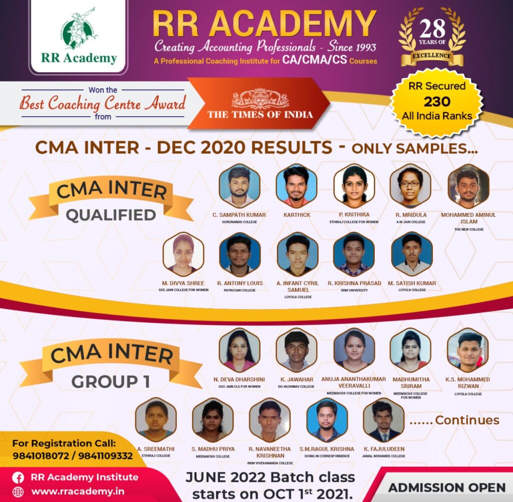 RESULTS - RR Academy - Best CA/ACS/ICWA coaching institute in Chennai ...