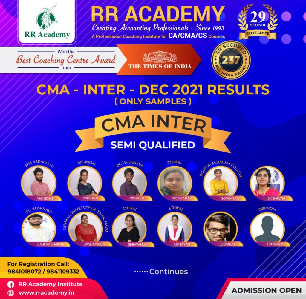 RESULTS - RR Academy - Best CA/ACS/ICWA coaching institute in Chennai ...
