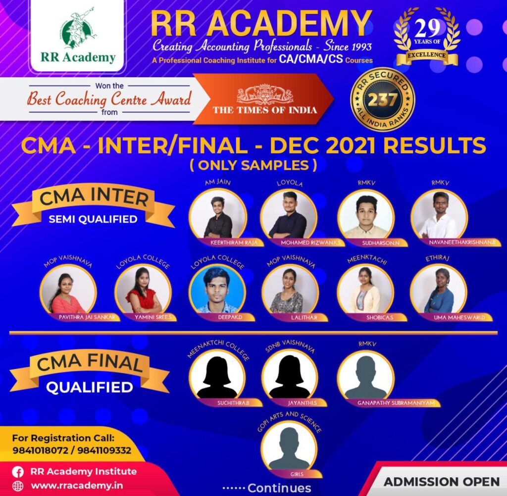 RESULTS - RR Academy - Best CA/ACS/ICWA coaching institute in Chennai ...