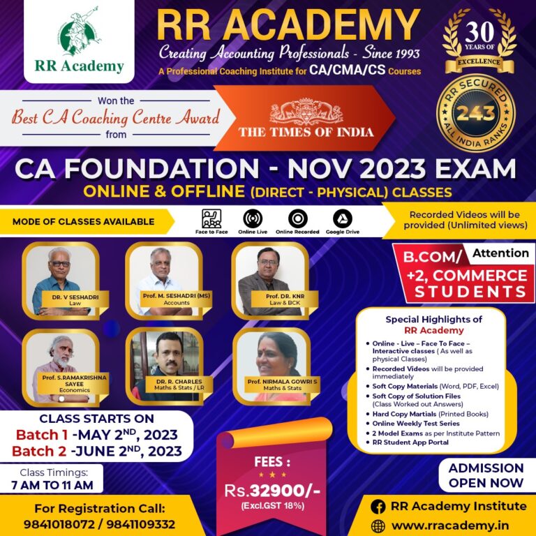 CA, CMA FOUNDATION / CSEET (2023 EXAM) CLASSES - RR Academy - Best CA/ACS/ICWA coaching ...