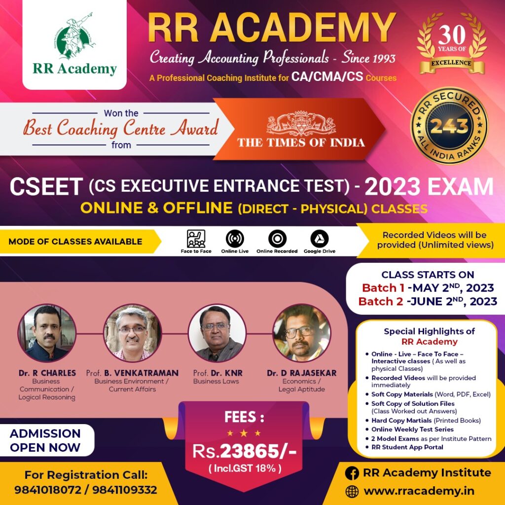 CA, CMA FOUNDATION / CSEET (2023 EXAM) CLASSES - RR Academy - Best CA/ACS/ICWA coaching ...