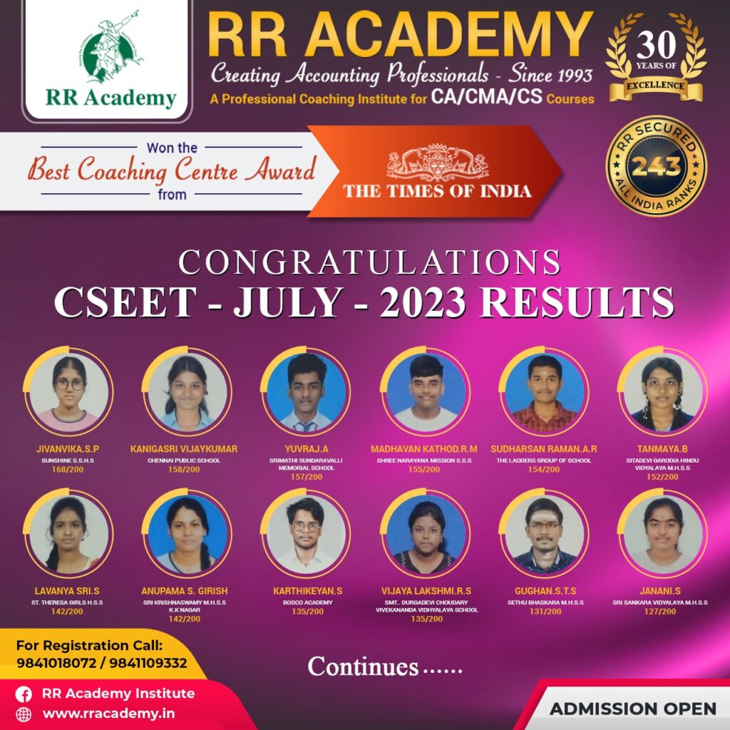 RESULTS - RR Academy - Best CA/ACS/ICWA coaching institute in Chennai/TamilNadu