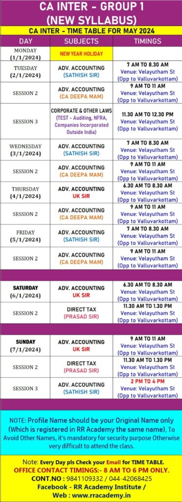 RR Academy | Course Timetable
