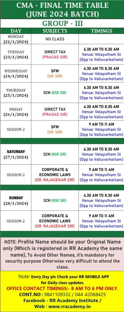 RR Academy | Course Timetable