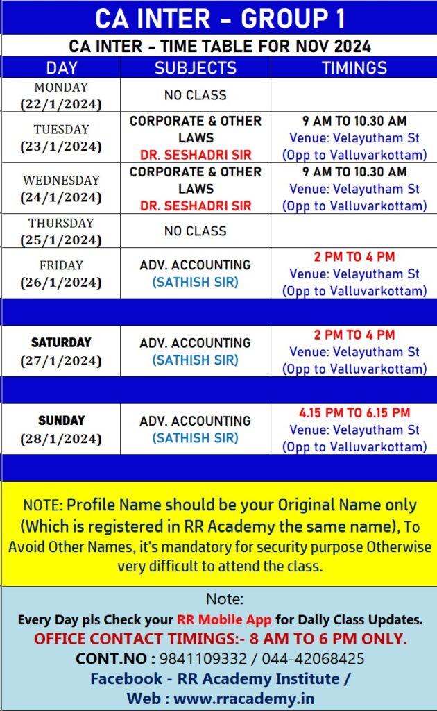 RR Academy | Course Timetable