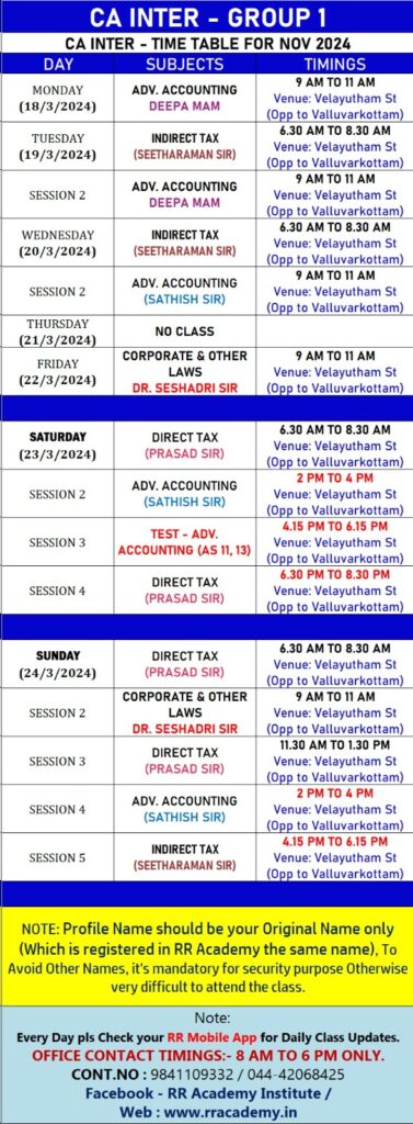RR Academy | Course Timetable