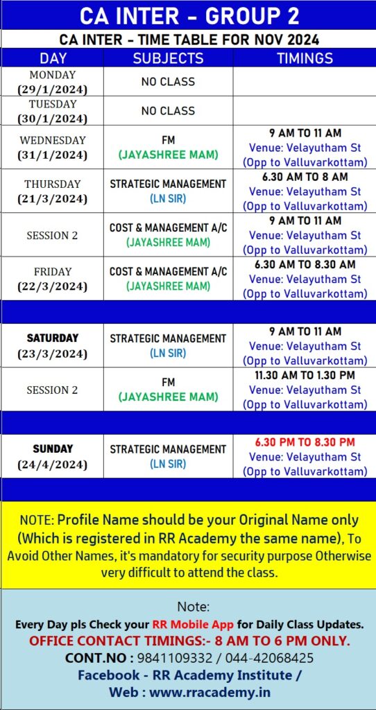 RR Academy | Course Timetable