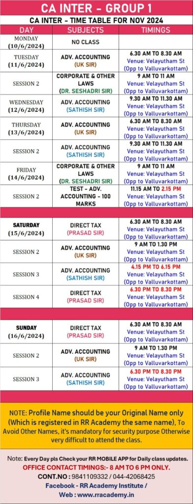 RR Academy | Course Timetable
