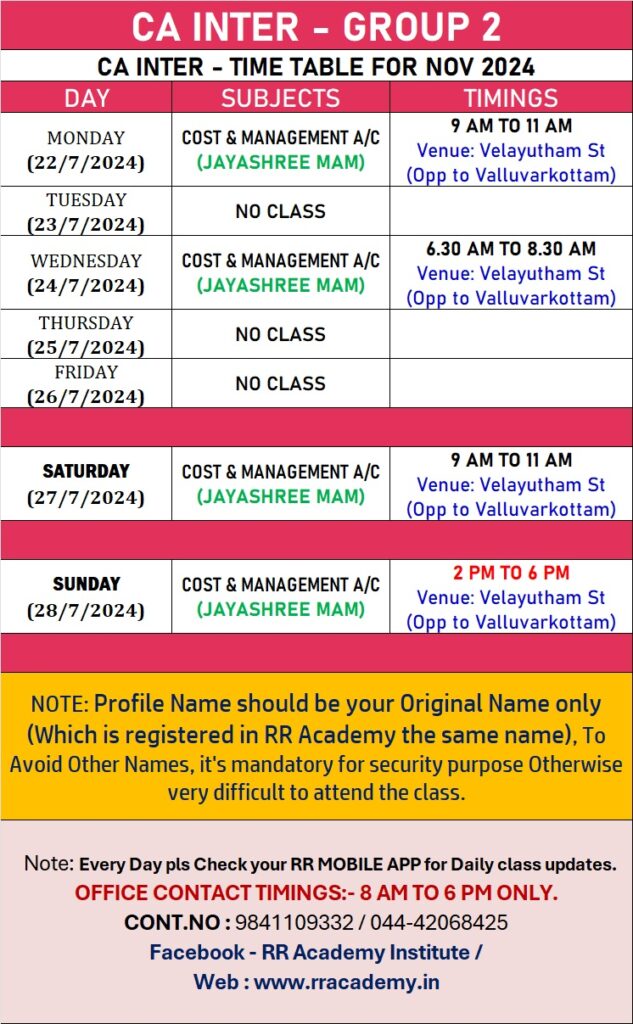 RR Academy | Course Timetable