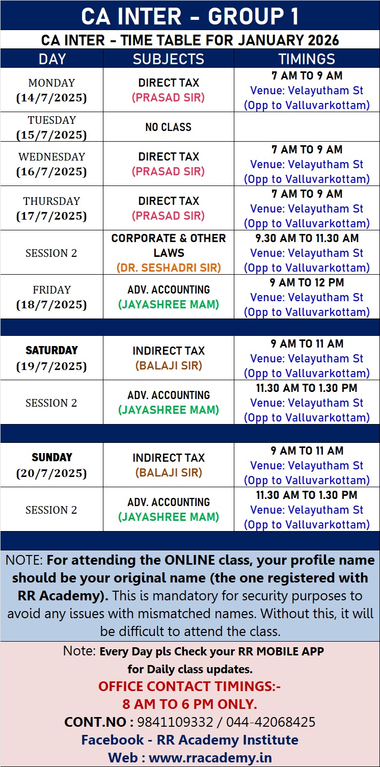 RR Academy | Course Timetable